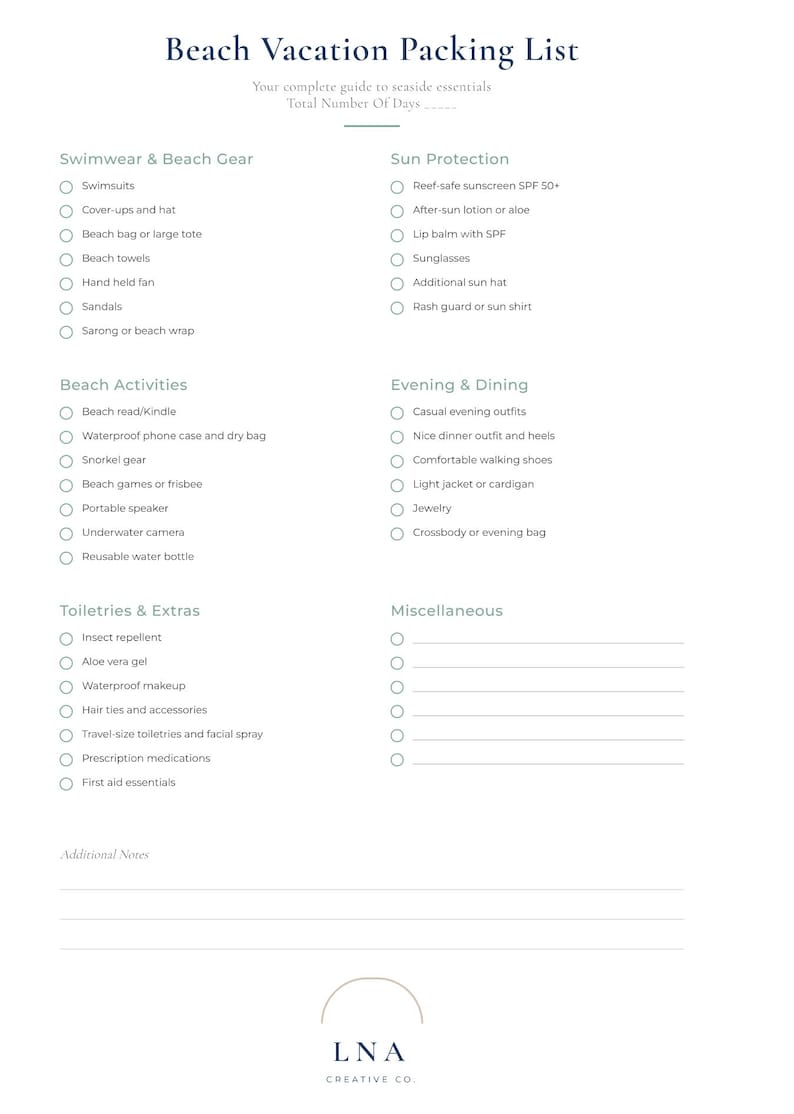 Beach Vacation Packing List - Etsy