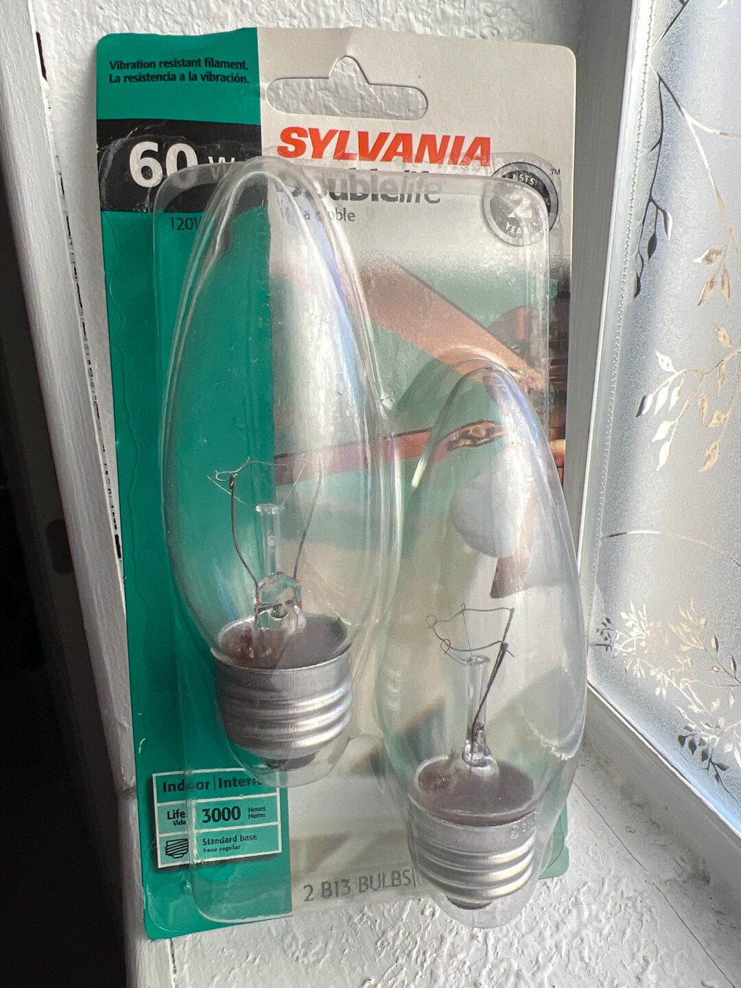 Sylvania Double Life 2 Pack 60W Incandescent Clear Chandelier Bulbs B10 ...