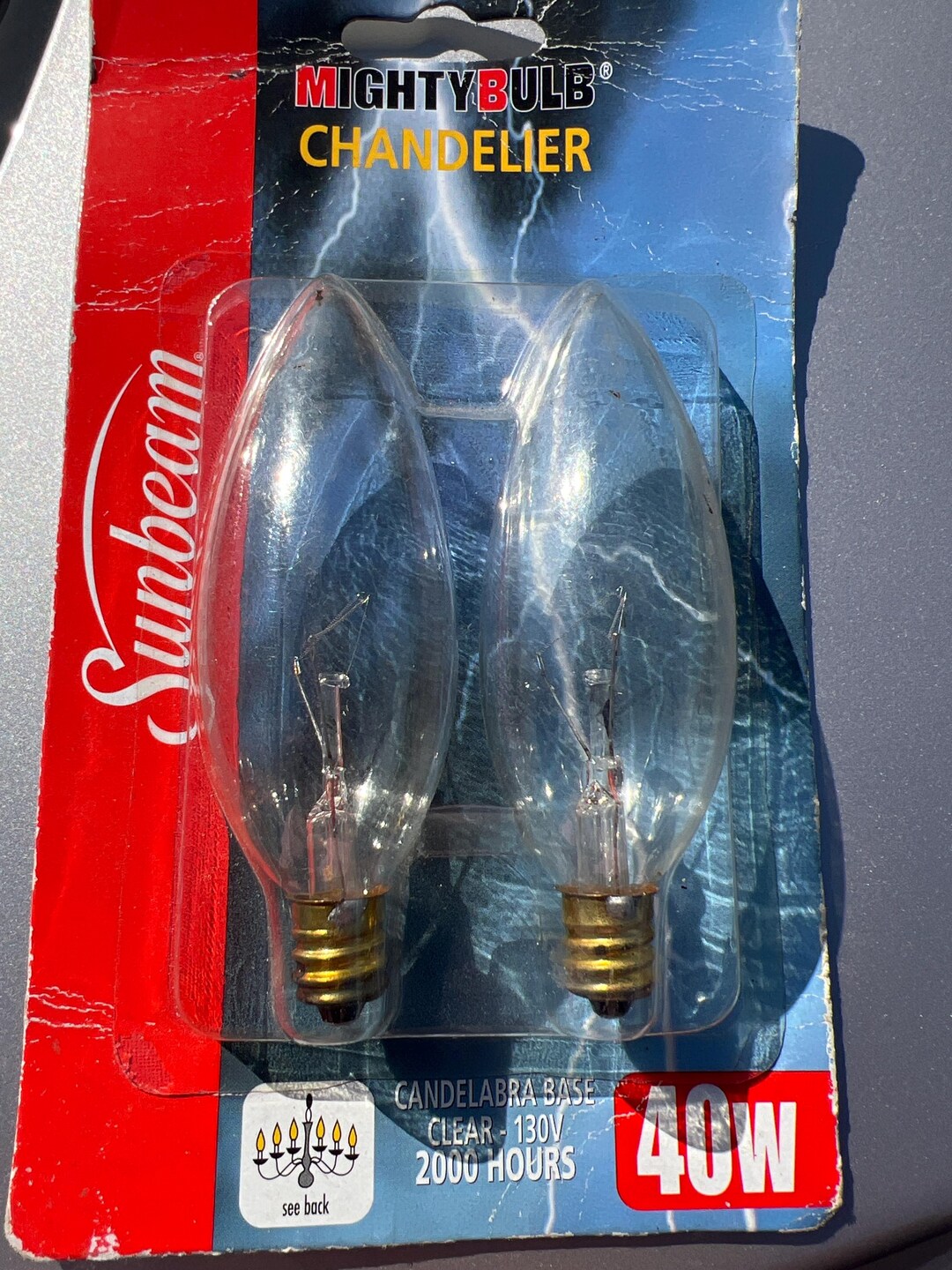 Sunbeam 40W Clear Chandelier Bulbs, B Type Candelabra Base, Dimmable ...