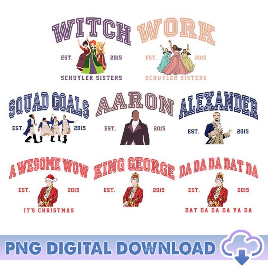 Hamilton Musical Matching PNG Bundle, Revolutionary Theater Character ...