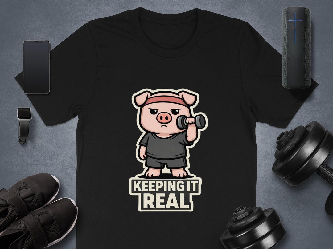 Pig Lifting Weights T-shirt, Keeping It Real Gym Shirt, Cartoon Workout ...