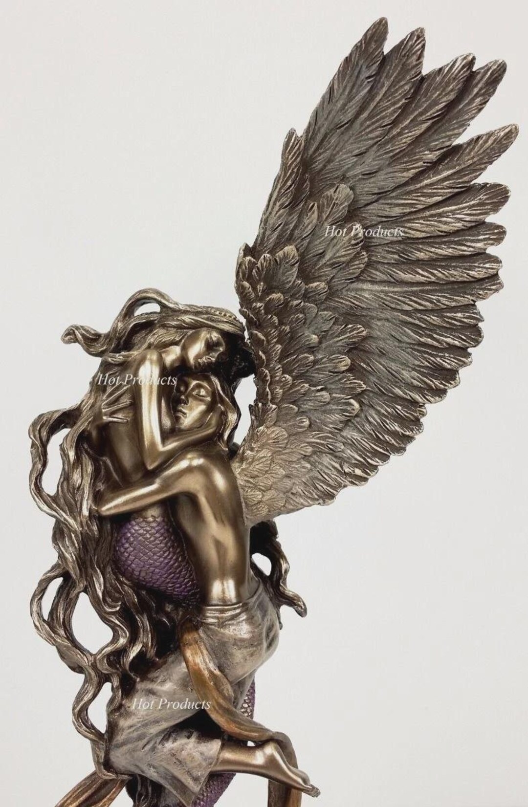 12" IMPOSSIBLE LOVE Mermaid and Angel Lovers Statue Bronze Finish ...