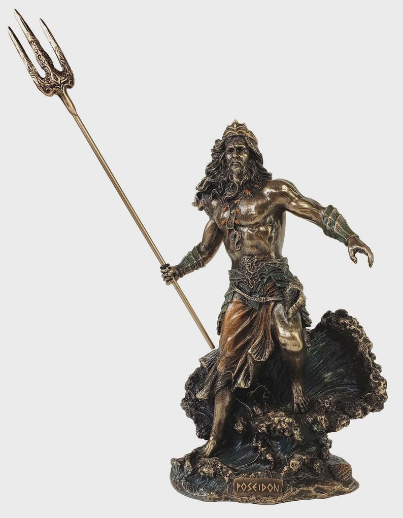 8 1/4" Poseidon Holding Trident GREEK MYTHOLOGY God of Sea Statue ...