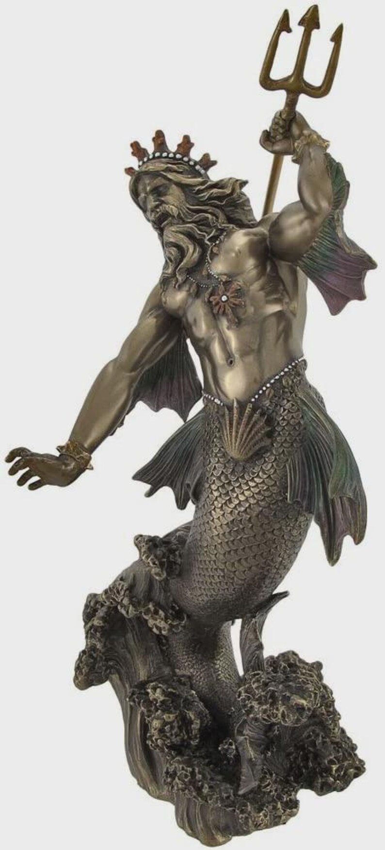 13" Poseidon God of Sea Throwing Trident Greek Mythology Statue Bronze ...