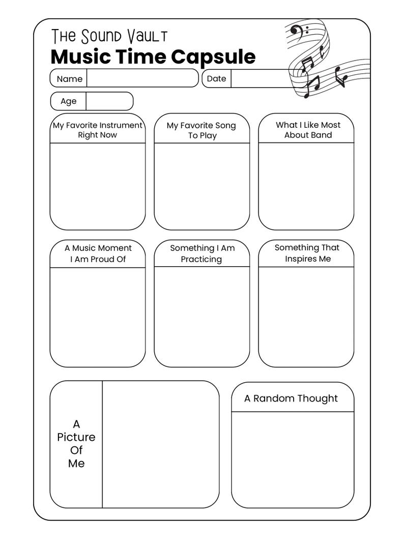 Music Time Capsule Printable | Musical Memory Worksheet | Fun ...