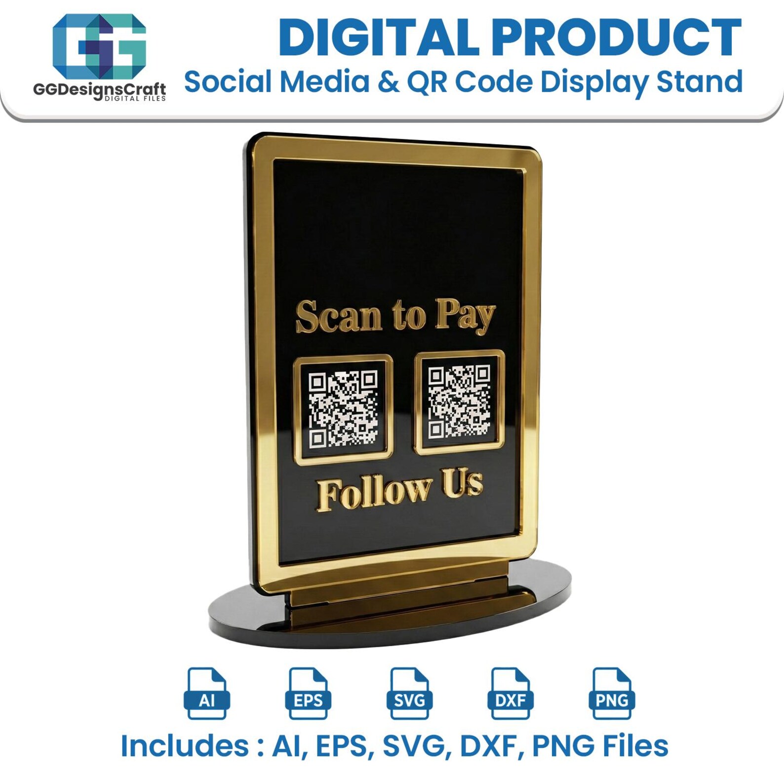 Scan to Pay Sign SVG | Dual QR Code Display Stand | DIY Social Media ...