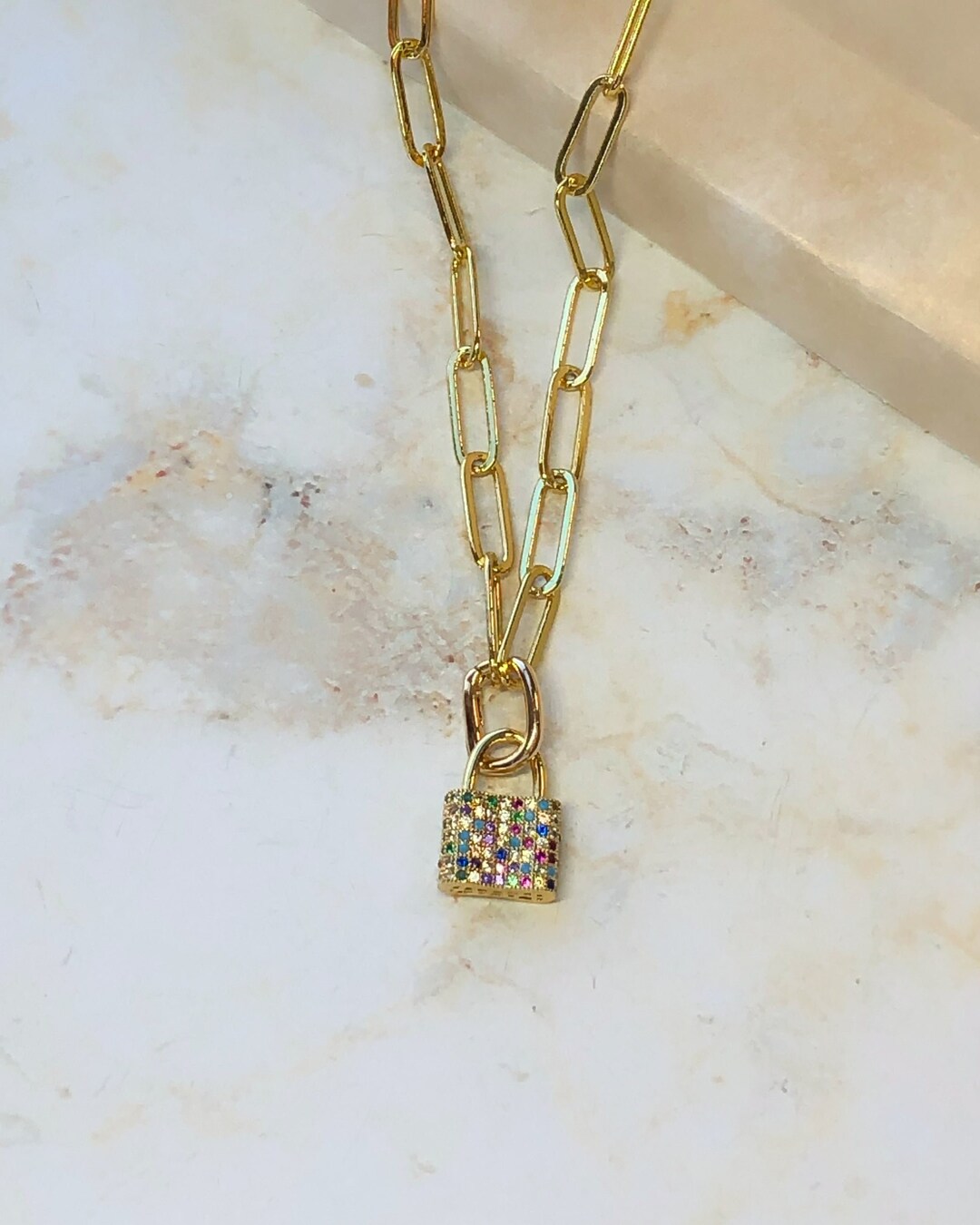 Rainbow Lock Necklace on MADELINE Chain - Etsy