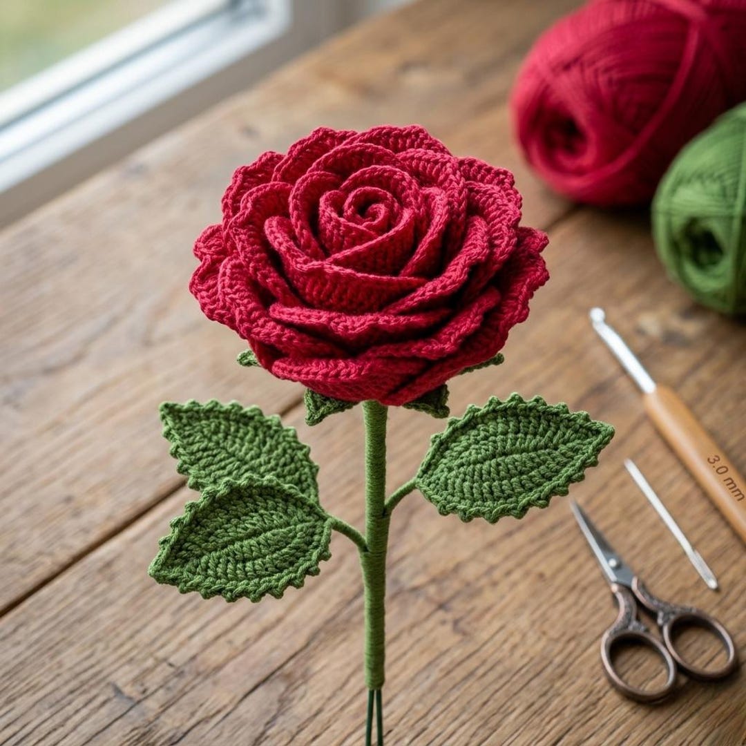 Realistic Crochet Rose Bouquet Pattern | Long Stem Flower PDF - Etsy