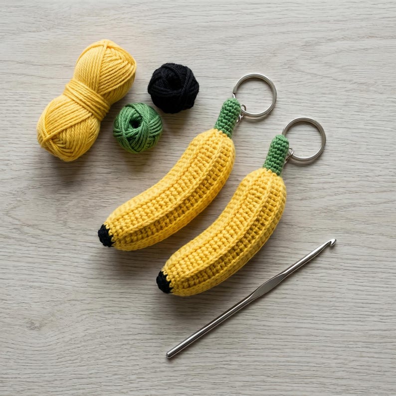 Crochet Banana Keychain Pattern (PDF), Amigurumi Fruit Bag Charm ...