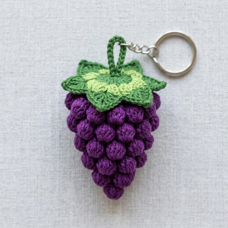 Amigurumi Grapes Crochet Pattern PDF, 3D Popcorn Stitch Bag Charm ...