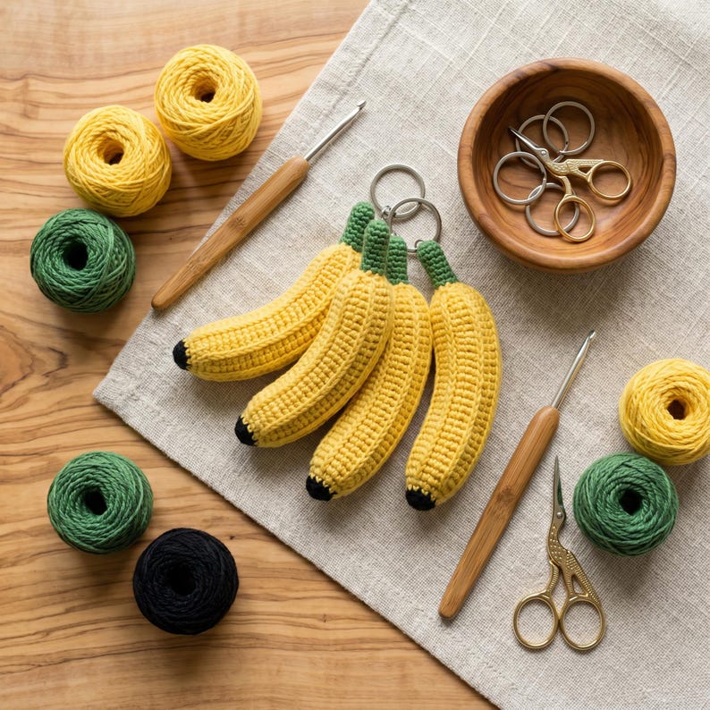 Crochet Banana Keychain Pattern (PDF), Amigurumi Fruit Bag Charm ...