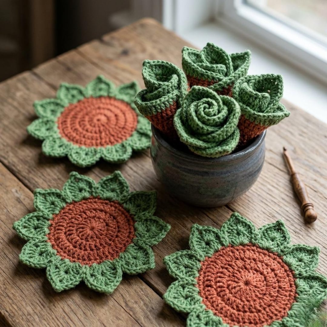 Succulent Crochet Coaster Pattern Set | Foldable Plant Coasters ...