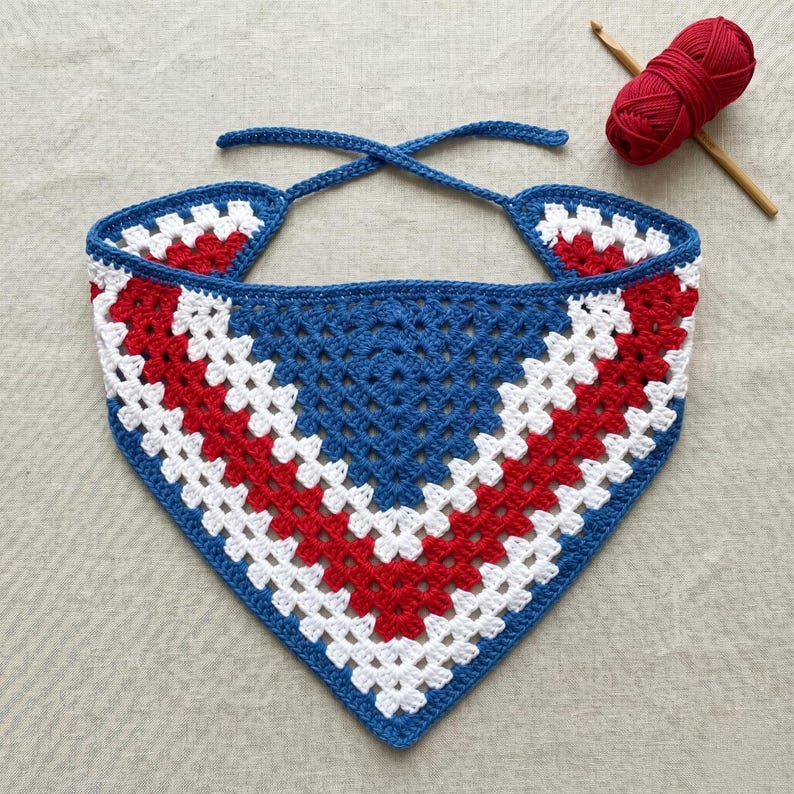 Patriotic Granny Bandana Crochet Pattern (PDF), Red White Blue Head ...