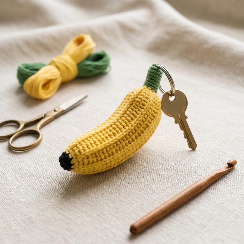 Crochet Banana Keychain Pattern (PDF), Amigurumi Fruit Bag Charm ...