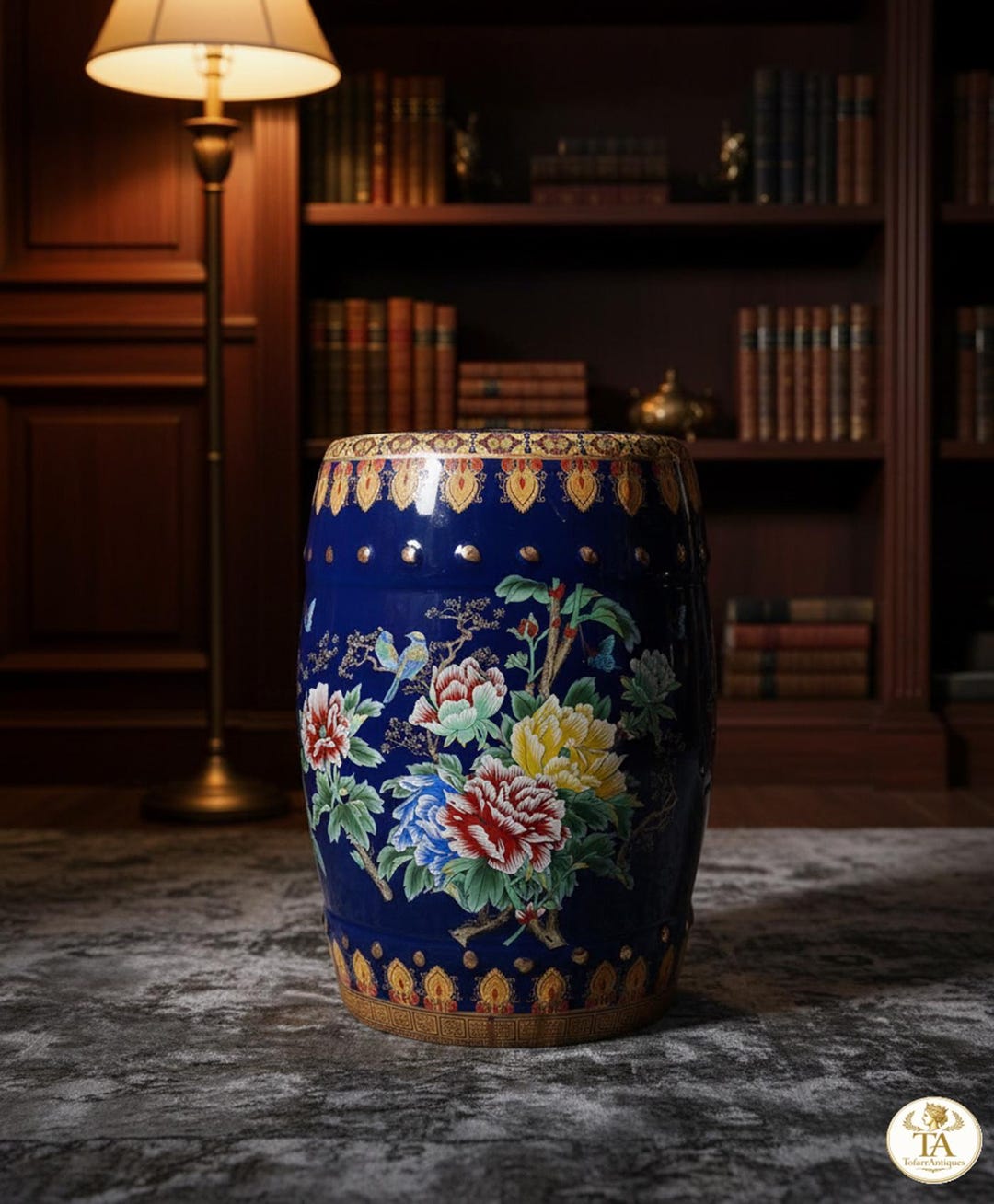 Hand-painted Ceramic Garden Stool | Chinoiserie Side Table, 17" - Etsy