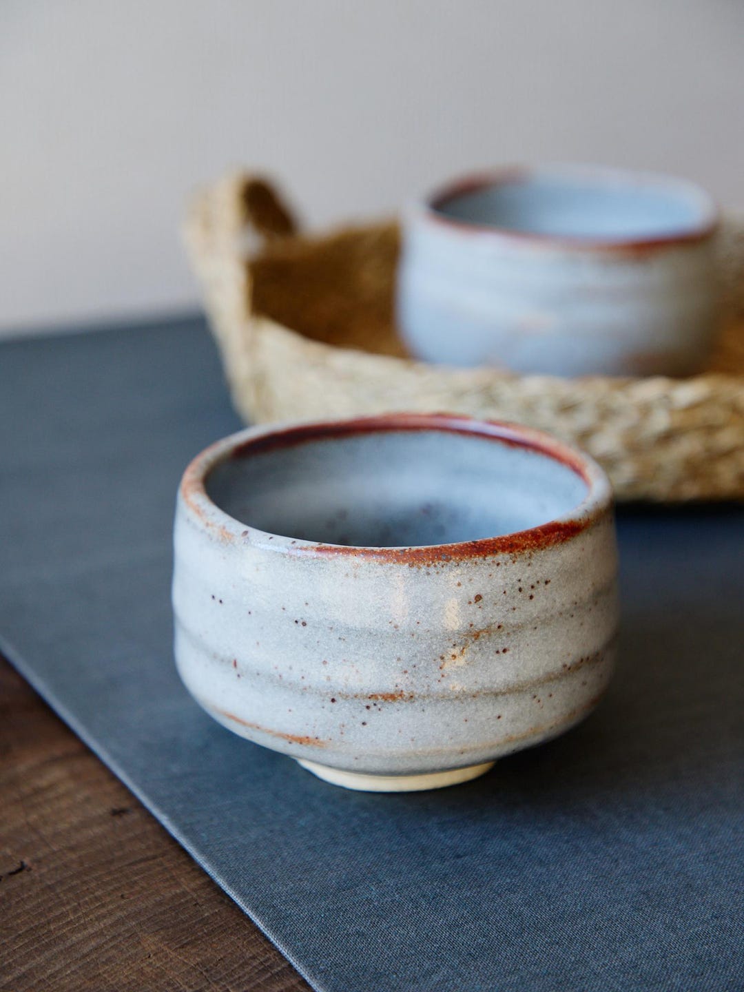 Shino-yaki Matcha Bowl - Light Grey With Rust-toned Accents - Wabi-sabi ...