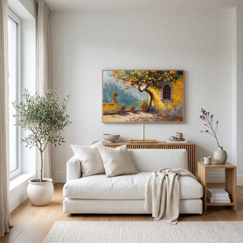 Samsung Frame TV Art, Orange Tree Terrace Oil Painting, Mediterranean ...