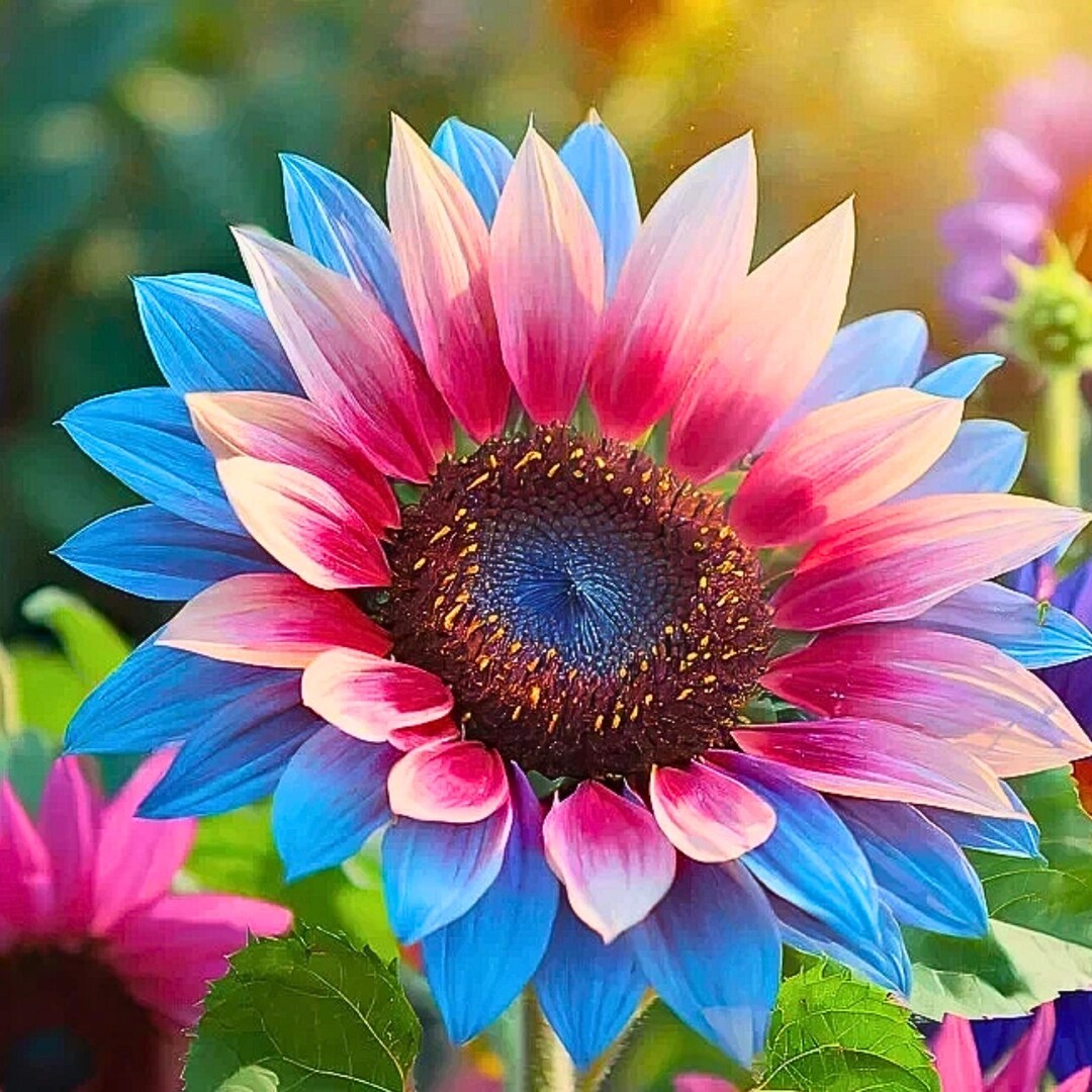 50 Rare Twin-blossom Blue Over Pink Sunflower Seeds – Unique Heirloom ...