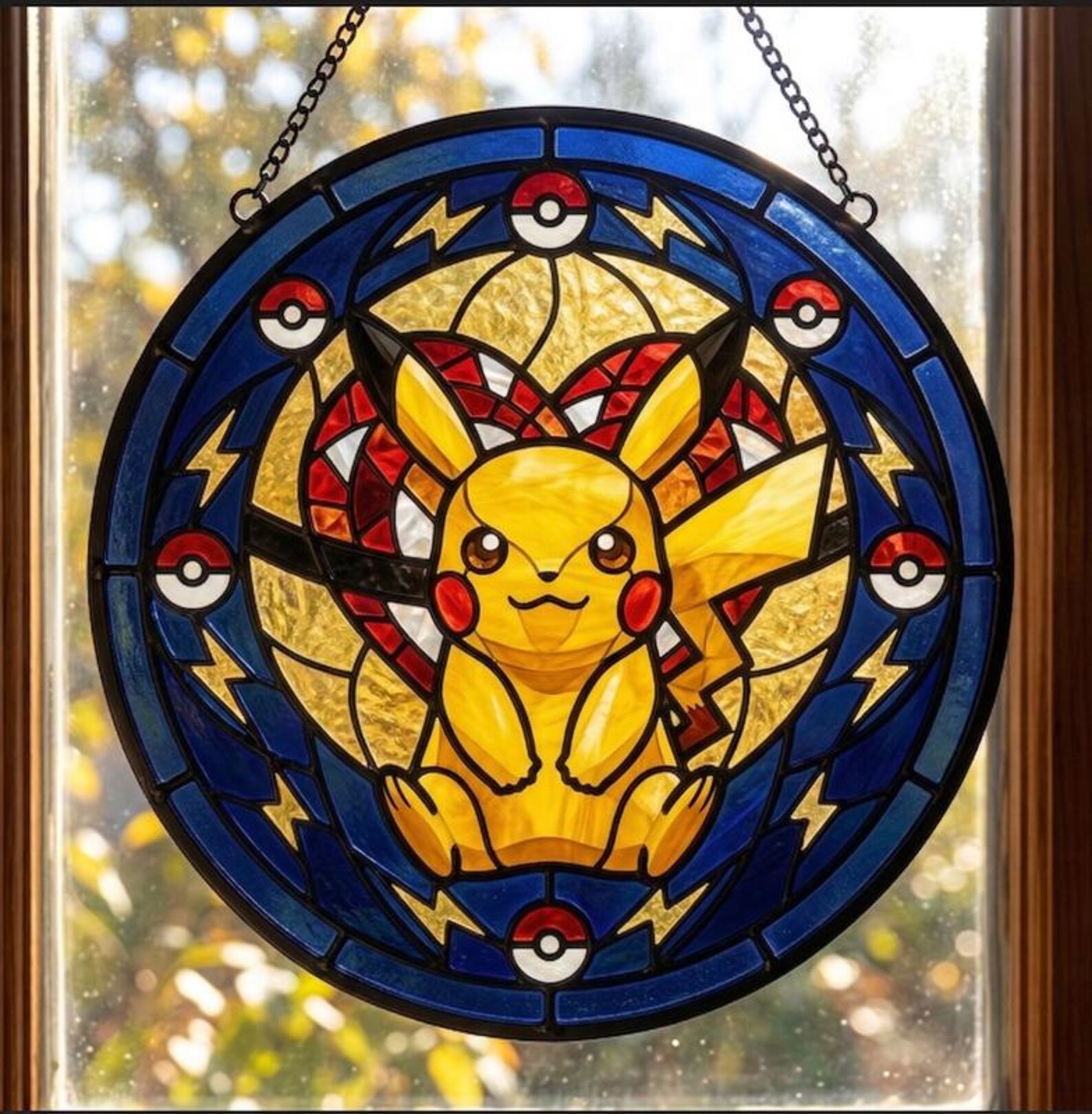 P0kemon Pikachu Evolution Suncatcher, Pichu Pikachu Raichu Stained ...