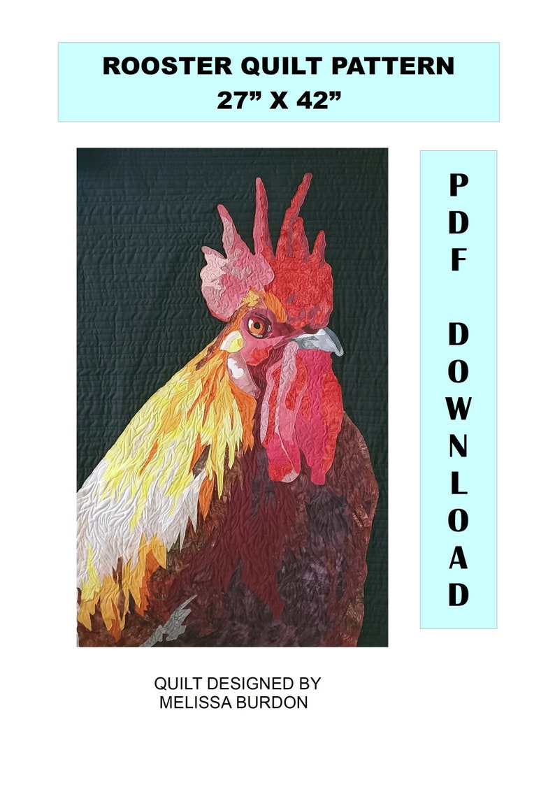Rooster Wall Quilt Art Quilt Applique Pattern Download 27" X 42" - Etsy