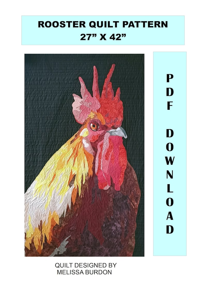 Rooster Wall Quilt Art Quilt Applique Pattern Download 27" X 42" - Etsy