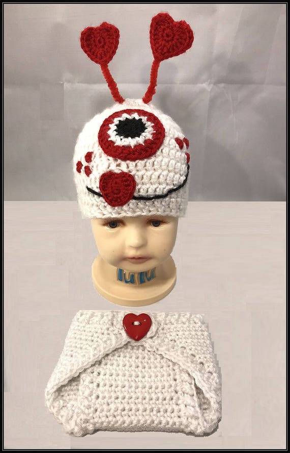 Crocheted One-eye'd Love Bug Valentine Hat and Diaper - Etsy