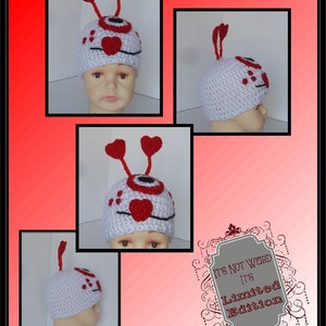 Crocheted One-eye'd Love Bug Valentine Hat and Diaper Cover With 3 ...