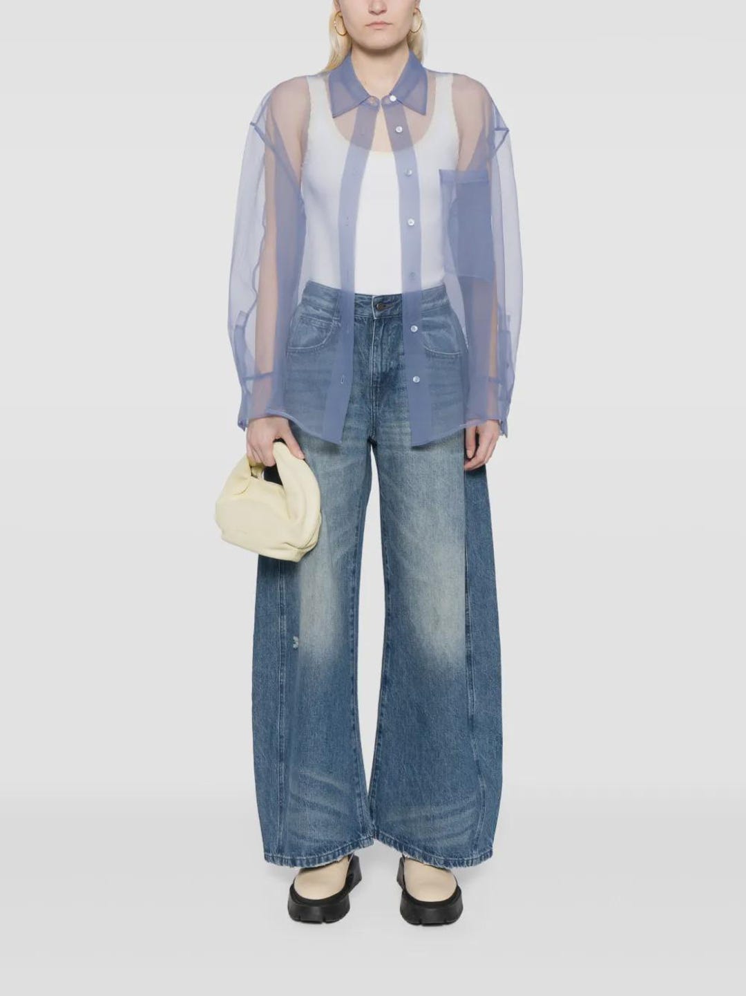 Sheer Button-down Organza Blouse | Light Blue Transparent Shirt - Etsy