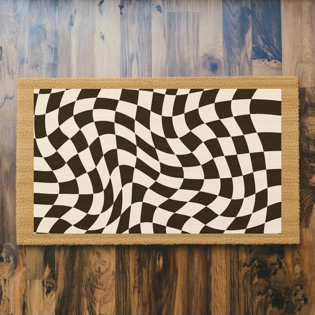 Checkerboard Coir Doormat,harlequin Pattern Welcome Mat,modern Entryway ...