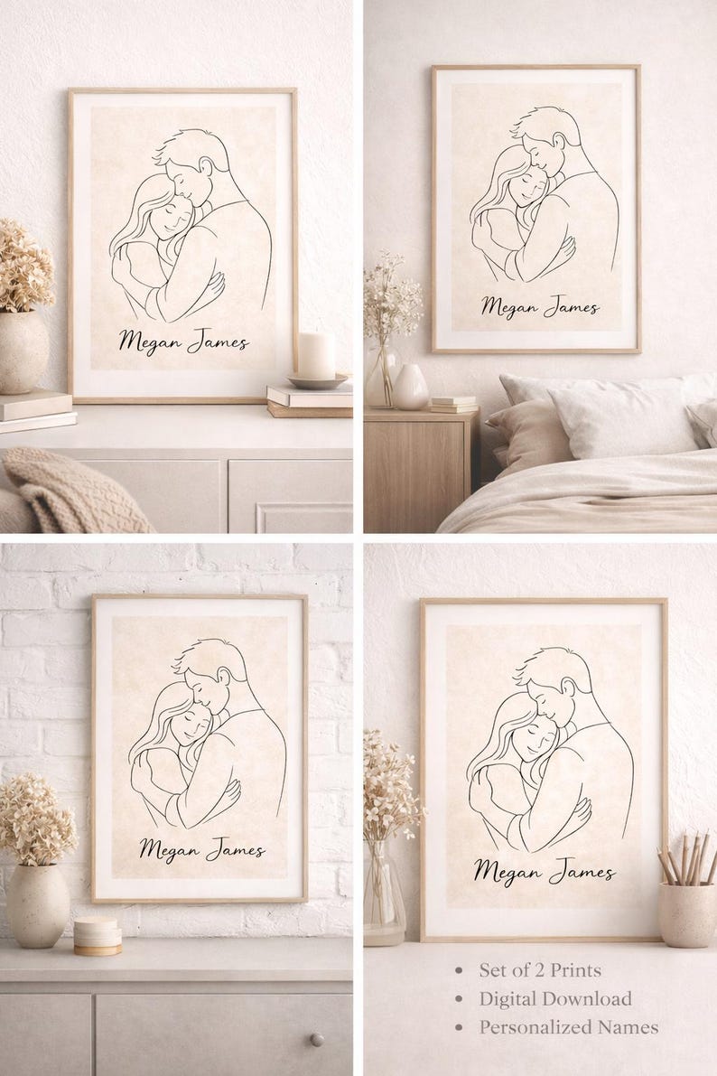Personalized Couple Line Art Printable – Romantic Wall Art With Custom ...