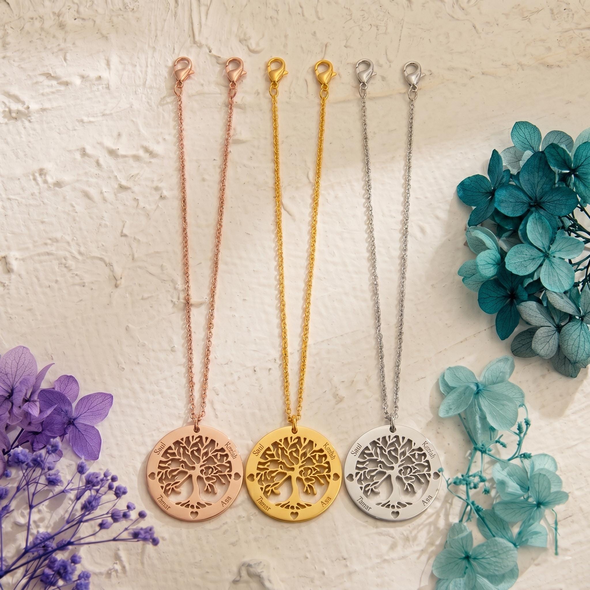 Personalized Tree of Life Necklace, Custom Name Necklace for Mom ...