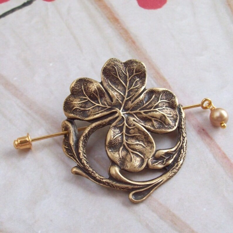 Shamrock Shawl Pin Celtic Lapel Pin Gold Hat Pin brass | Etsy