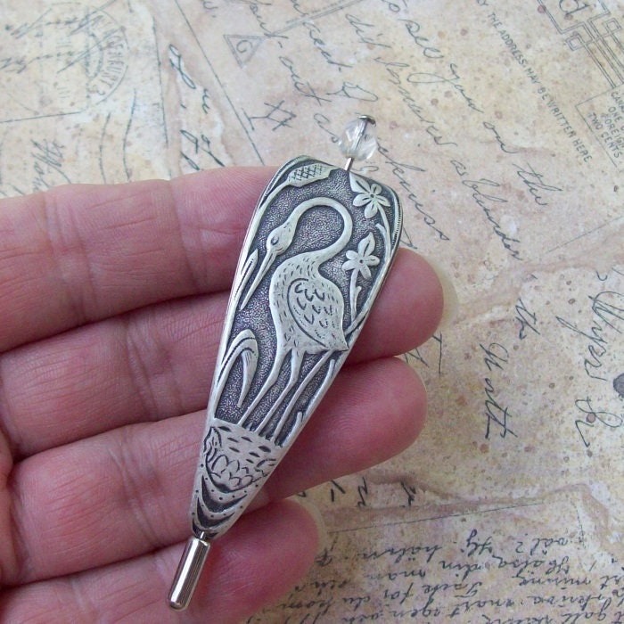 Crane Shawl Pin, Bird Scarf Pin, Bird Sweater Pin, Silver Shawl Pin ...