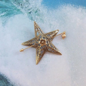 Star Shawl Pin, Filigree Scarf Pin, Gold Star Sweater Pin, Spring ...