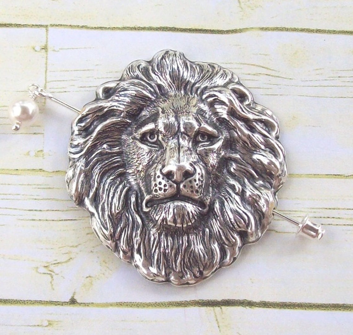 Silver Lion Shawl Pin Lion Scarf Pin Silver Shawl Pin Lion - Etsy