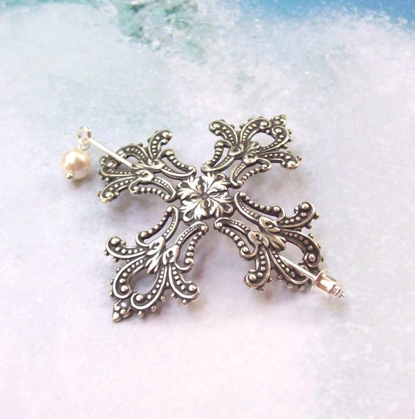 Gothic Cross Shawl Pin, Silver Lapel Pin, Goth, Hair Slide, Silver ...