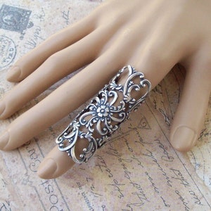 Adjustable Silver Victorian Ring Long Finger Ring Floral - Etsy