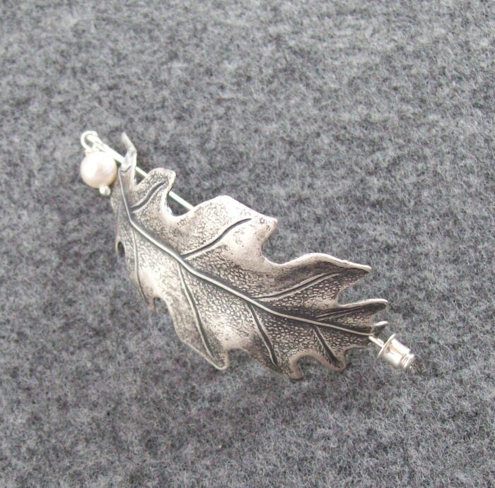 Silver Oak Leaf Shawl Pin Leaf Scarf Pin Silver Pin - Etsy