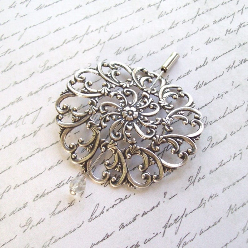 Filigree Shawl Pin, Silver Shawl Pin, Silver Scarf Pin, Lapel Pin ...