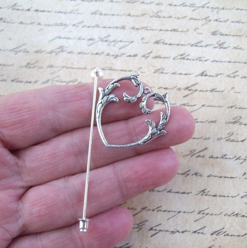 Small Victorian Heart Shawl Pin, Infinity Lapel Pin, Silver Shawl Pin ...