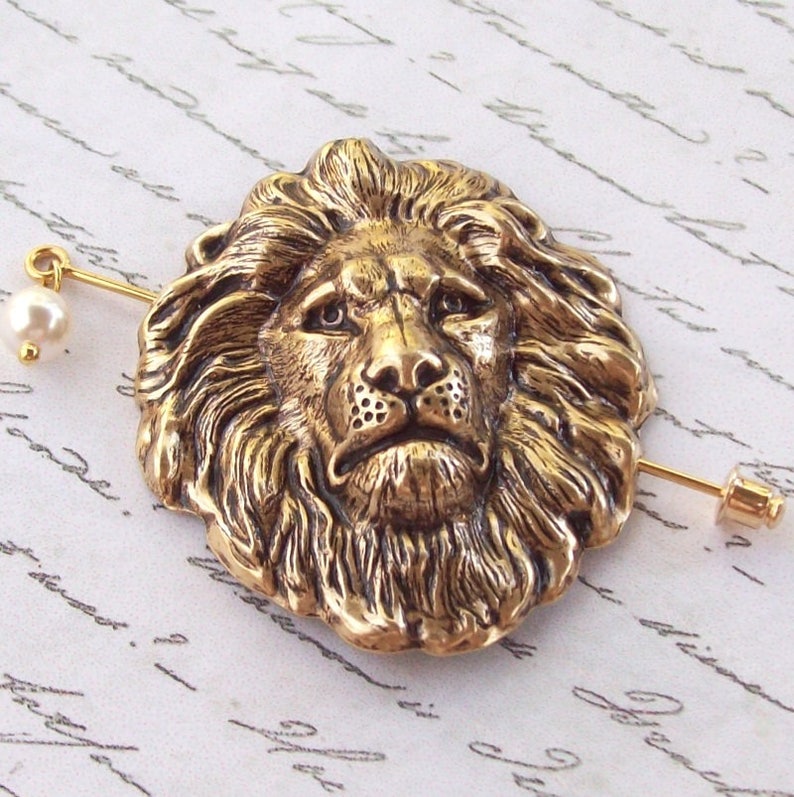 Gold Lion Shawl Pin Lion Scarf Pin Gold Shawl Pin Lion Pin | Etsy