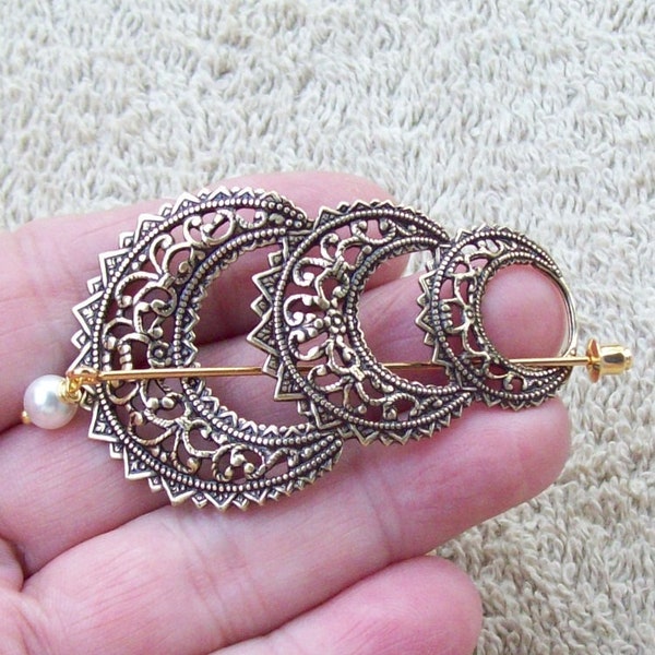 Filigree Moon Brooch - Etsy
