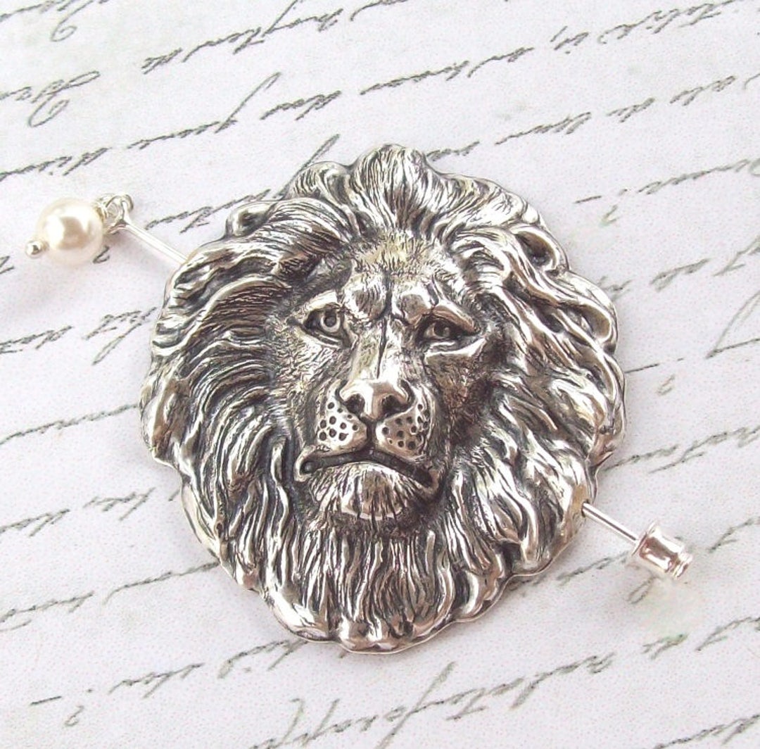 Silver Lion Shawl Pin, Lion Scarf Pin, Silver Shawl Pin, Lion Pin, Lion ...