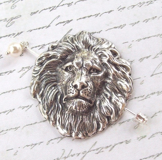 Silver Lion Shawl Pin Lion Scarf Pin Silver Shawl Pin Lion - Etsy
