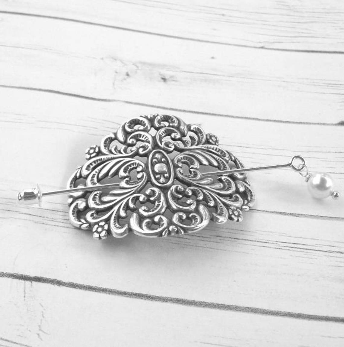 Victorian Shawl Pin, Oval Filigree Scarf Pin, Stick Pin, Lapel Pin ...