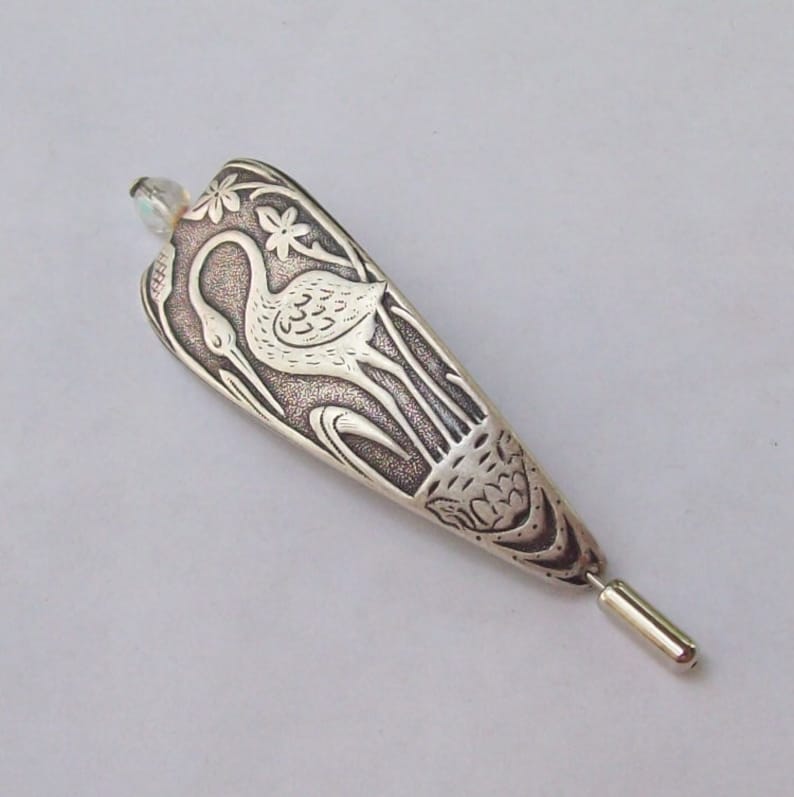 Crane Shawl Pin, Bird Scarf Pin, Bird Sweater Pin, Silver Shawl Pin ...