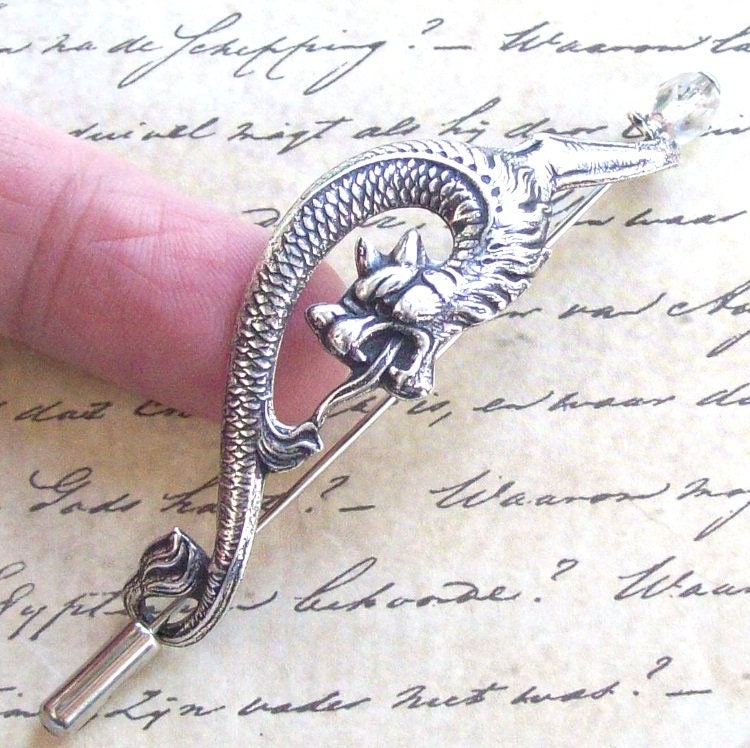 Dragon Shawl Pin Dragon Scarf Pin Silver Shawl Pin Sweater - Etsy