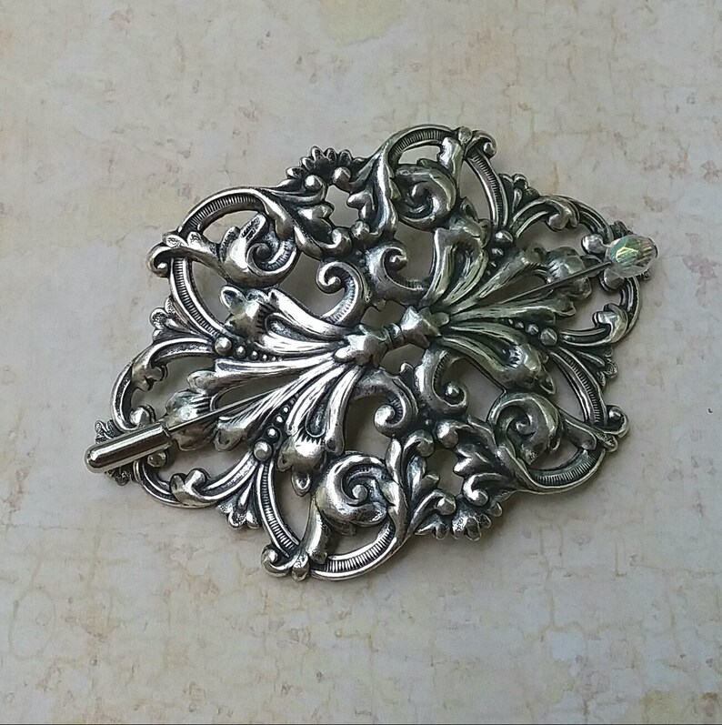 Lg Silver Shawl Pin, Victorian Filigree, Large Shawl Pin, Scarf Pin ...