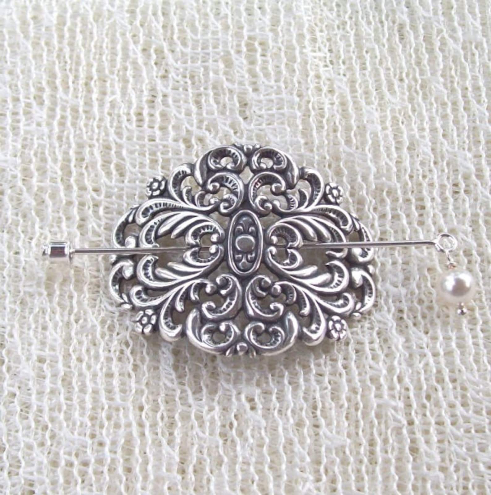 Victorian Shawl Pin, Oval Filigree Scarf Pin, Stick Pin, Lapel Pin ...