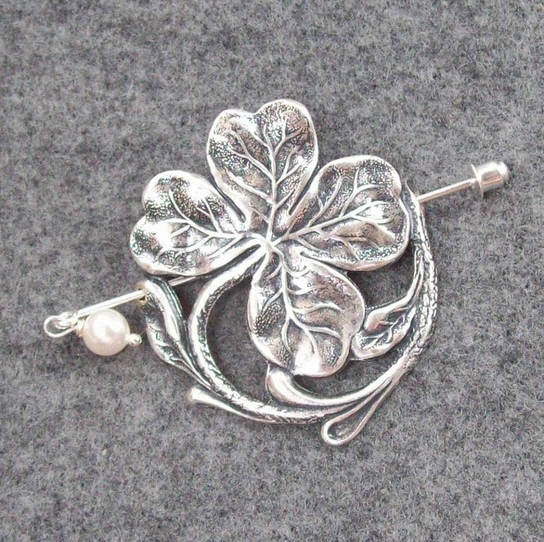 Shamrock Shawl Pin, Celtic Lapel Pin, Silver Hat Pin, Silver Shawl Pin ...